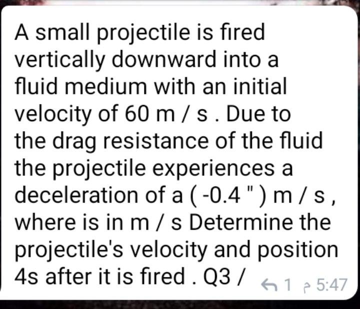Solved A small projectile is fired vertically downward into | Chegg.com