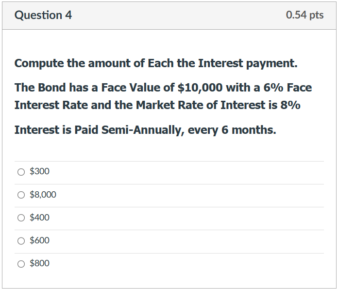 Solved Compute the amount of Each the Interest payment. The | Chegg.com
