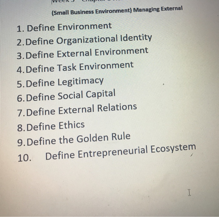 Solved (Small Business Environment) Managing External 1. | Chegg.com