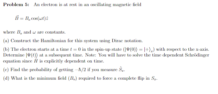 Solved Problem 5: An electron is at rest in an oscillating | Chegg.com
