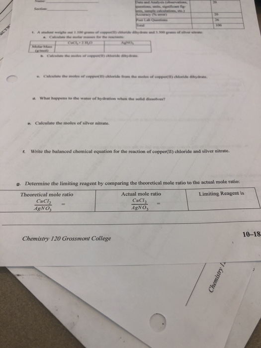 Solved Prelaboratory Exercise: Limiting Reagent | Chegg.com