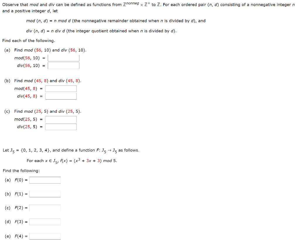Solved Observe that mod and div can be defined as functions | Chegg.com