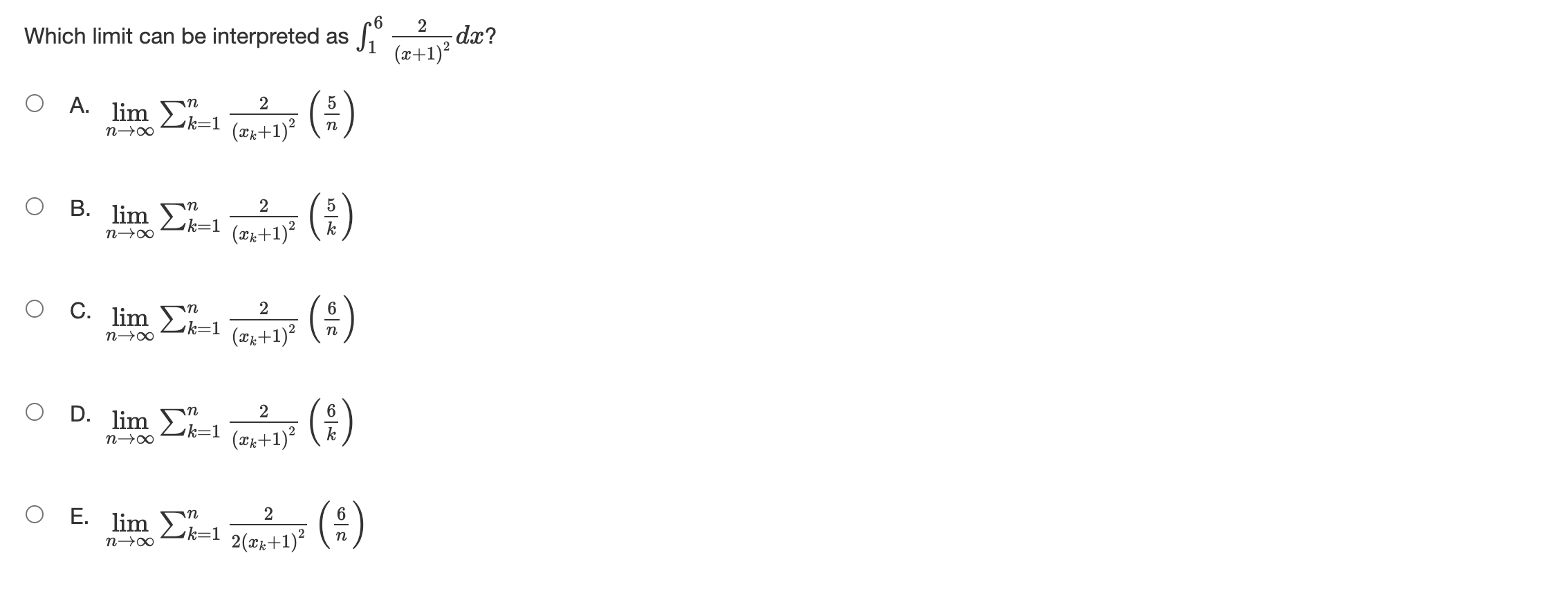Solved limit can be interpreted as ∫16(x+1)22dx? | Chegg.com