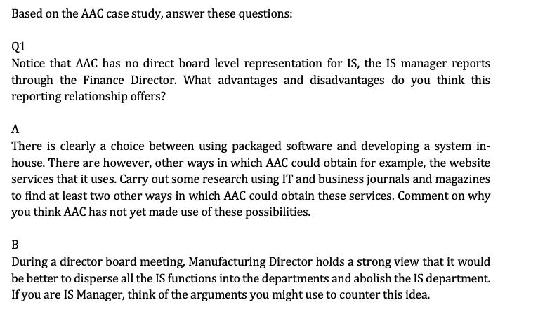 Solved Based on the AAC case study, answer these questions: | Chegg.com