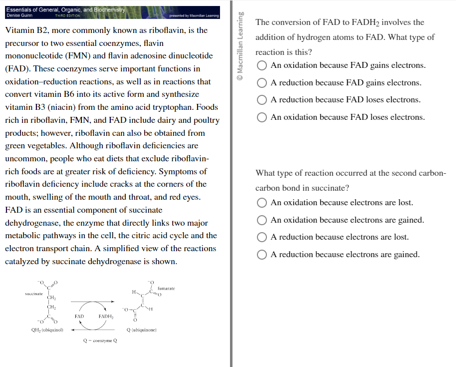 Solved The conversion of FAD to FADH2 ﻿involves theaddition | Chegg.com