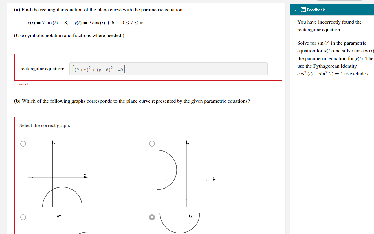 Solved (a) Find the rectangular equation of the plane curve | Chegg.com
