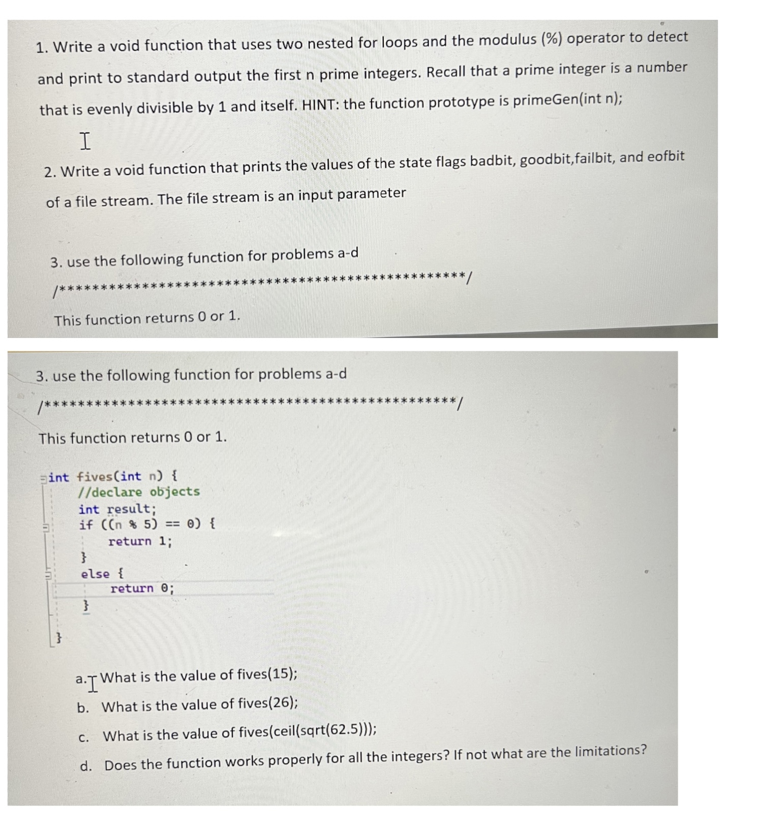 Solved 1. Write a void function that uses two nested for | Chegg.com