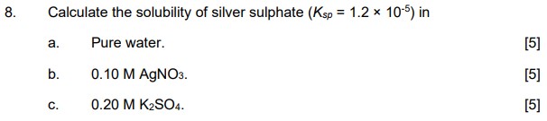 Calculate the solubility of silver sulphate \\( | Chegg.com