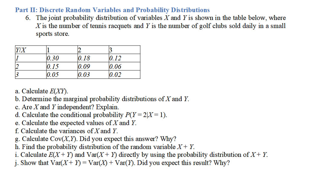 Solved Part II: Discrete Random Variables and Probability | Chegg.com