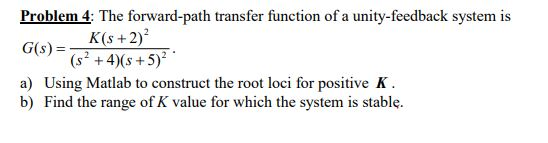 Solved Problem 4: The forward-path transfer function of a | Chegg.com