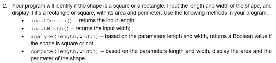Solved 2. Your program will identify if the shape is a | Chegg.com