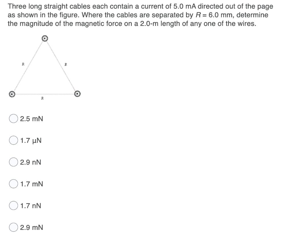 Solved Three long straight cables each contain a current of | Chegg.com