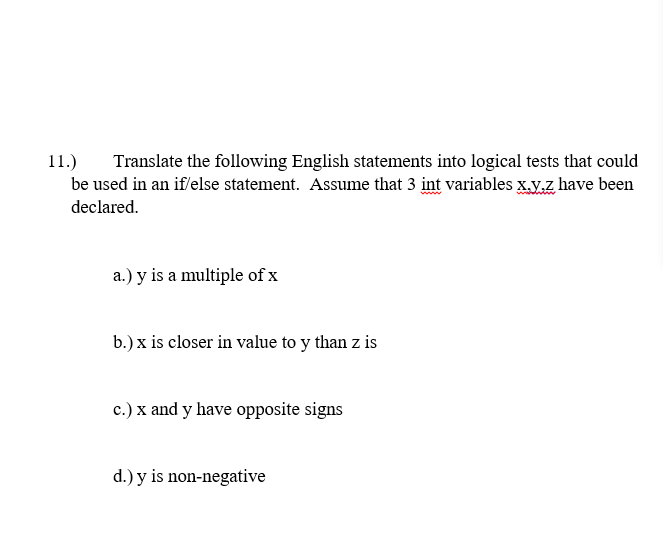 Solved 11.) Translate the following English statements into | Chegg.com