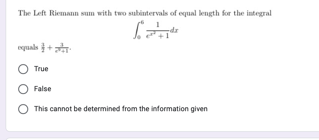 Solved .6 The Left Riemann sum with two subintervals of | Chegg.com