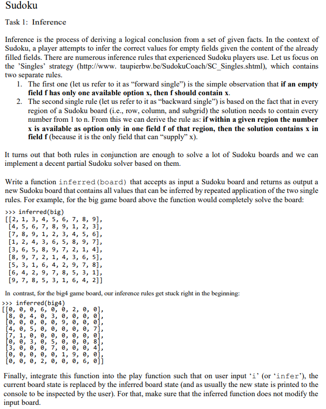 Sudoku Task 1: Inference Inference is the process of | Chegg.com