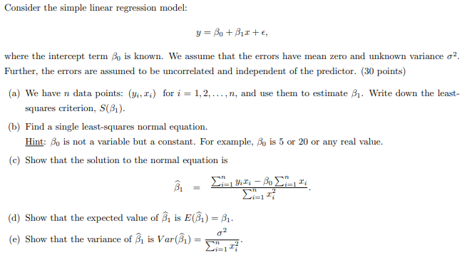 Solved Consider the simple linear regression model: y=Bo + | Chegg.com