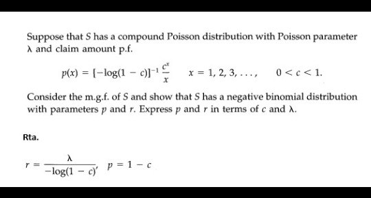 Solved Suppose that S has a compound Poisson distribution | Chegg.com