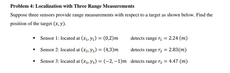 Solved Problem 4: Localization with Three Range Measurements | Chegg.com