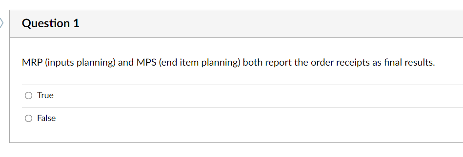 Solved MRP (inputs planning) and MPS (end item planning) | Chegg.com