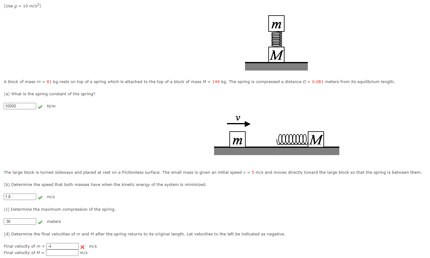 Solved [Use g = 10 m/s2]A block of mass m = 81 kg rests on | Chegg.com