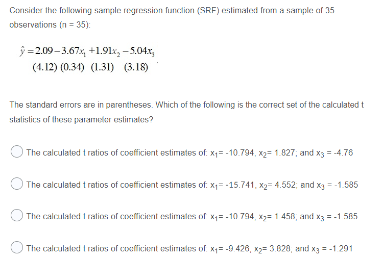 Solved Consider the following sample regression function | Chegg.com