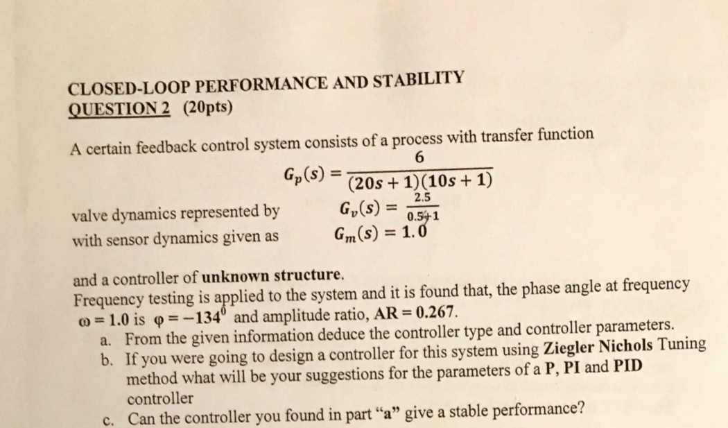 Solved CLOSED-LOOP PERFORMANCE AND STABILITY QUESTION 2 | Chegg.com