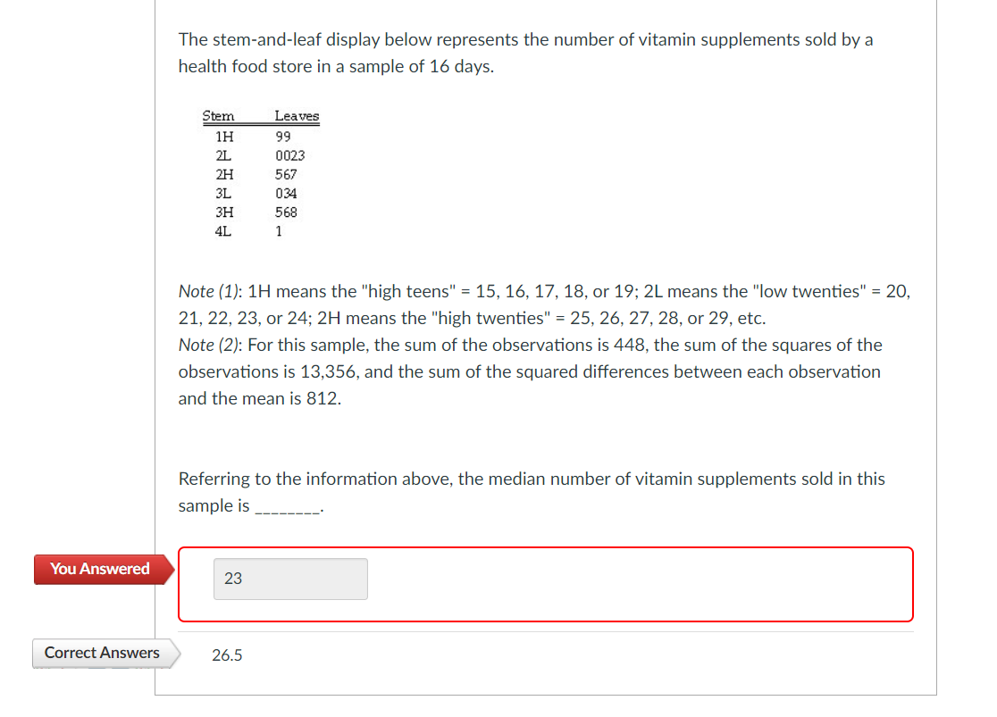 Solved The stem-and-leaf display below represents the number | Chegg.com