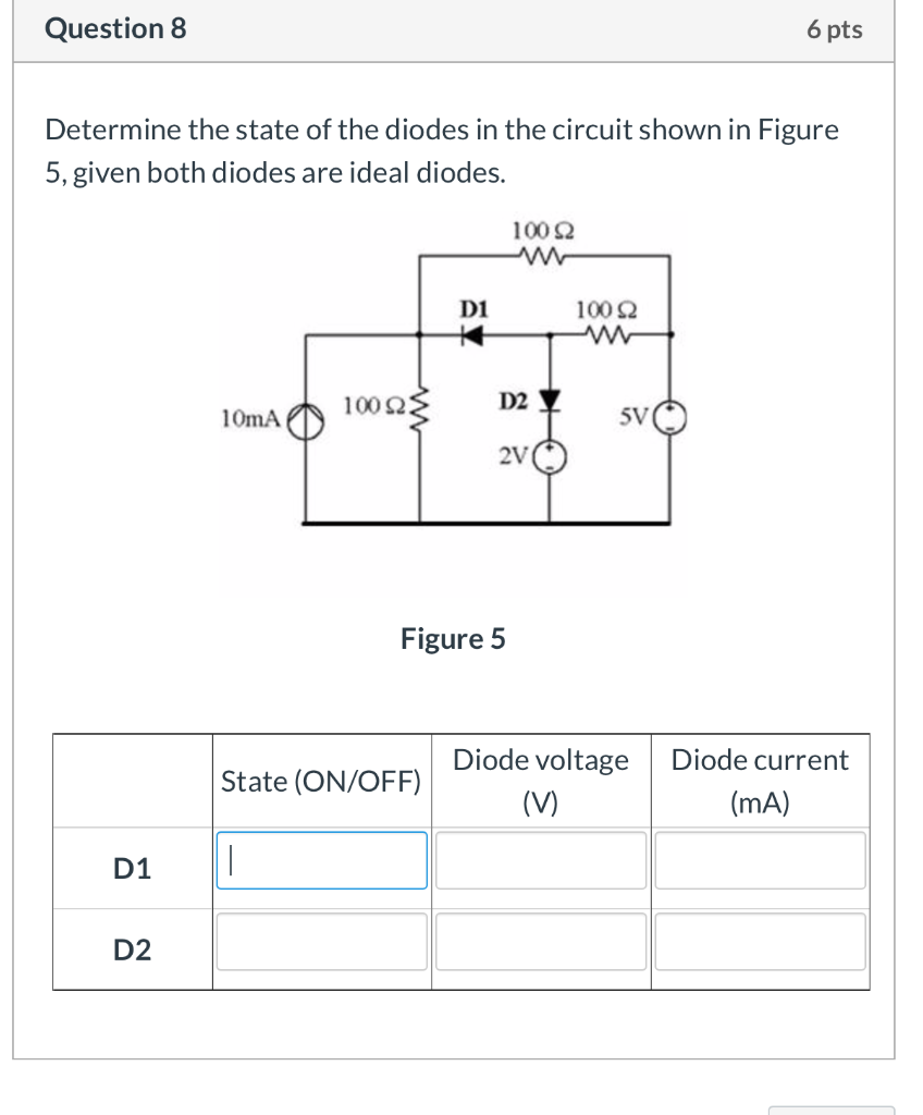 Solved Question 8 6 pts Determine the state of the diodes in | Chegg.com