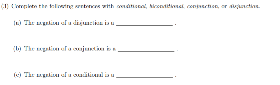 Solved (3) Complete the following sentences with | Chegg.com