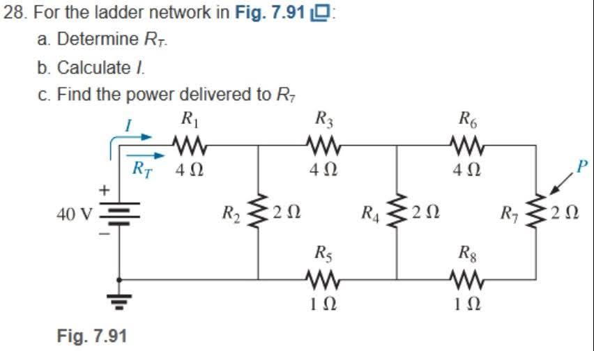 Solved 28. For the ladder network in Fig. 7.91 : a. | Chegg.com