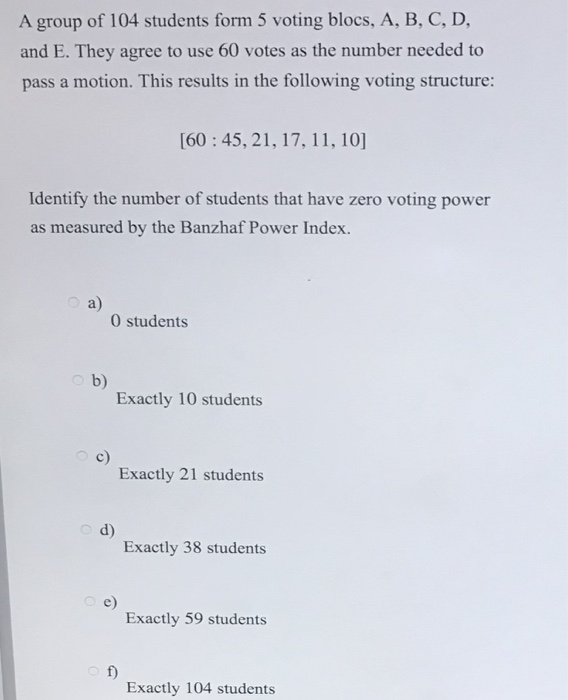 Solved Using the following voting system and winning | Chegg.com