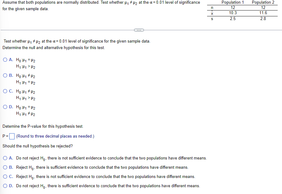 Solved Assume that both populations are normally | Chegg.com