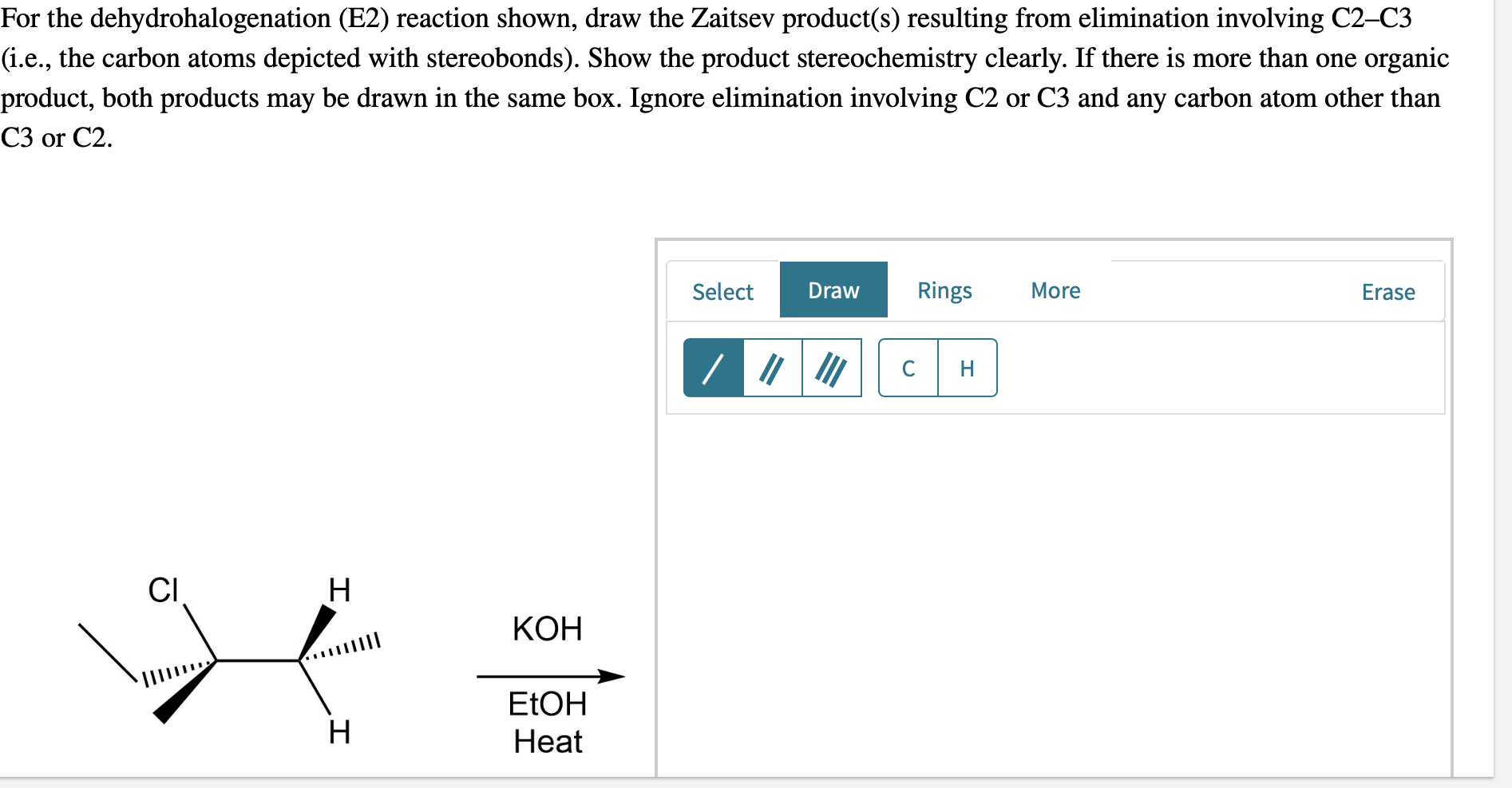 Solved For the dehydrohalogenation (E2) reaction shown, draw | Chegg.com