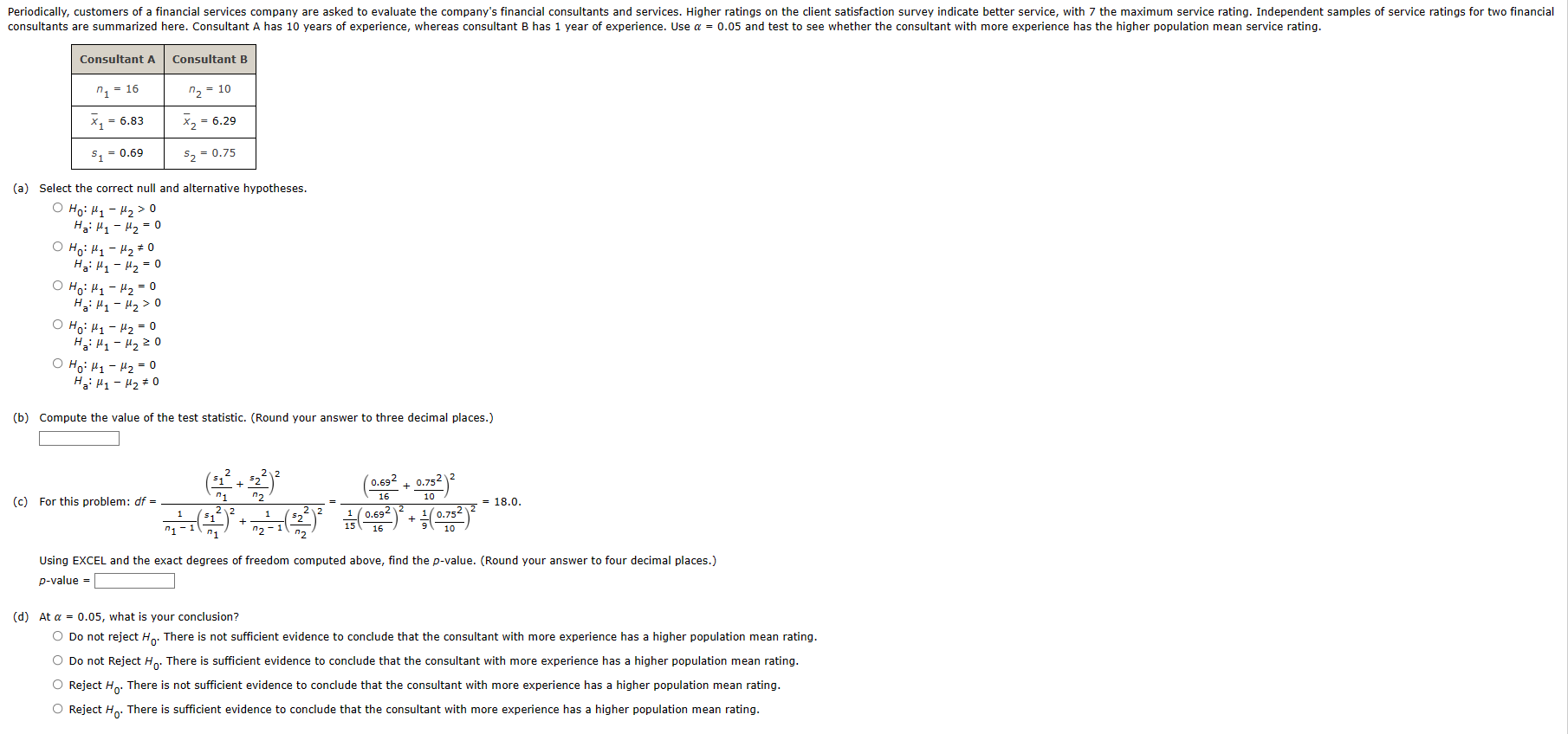 Solved (a) ﻿Select the correct null and alternative | Chegg.com