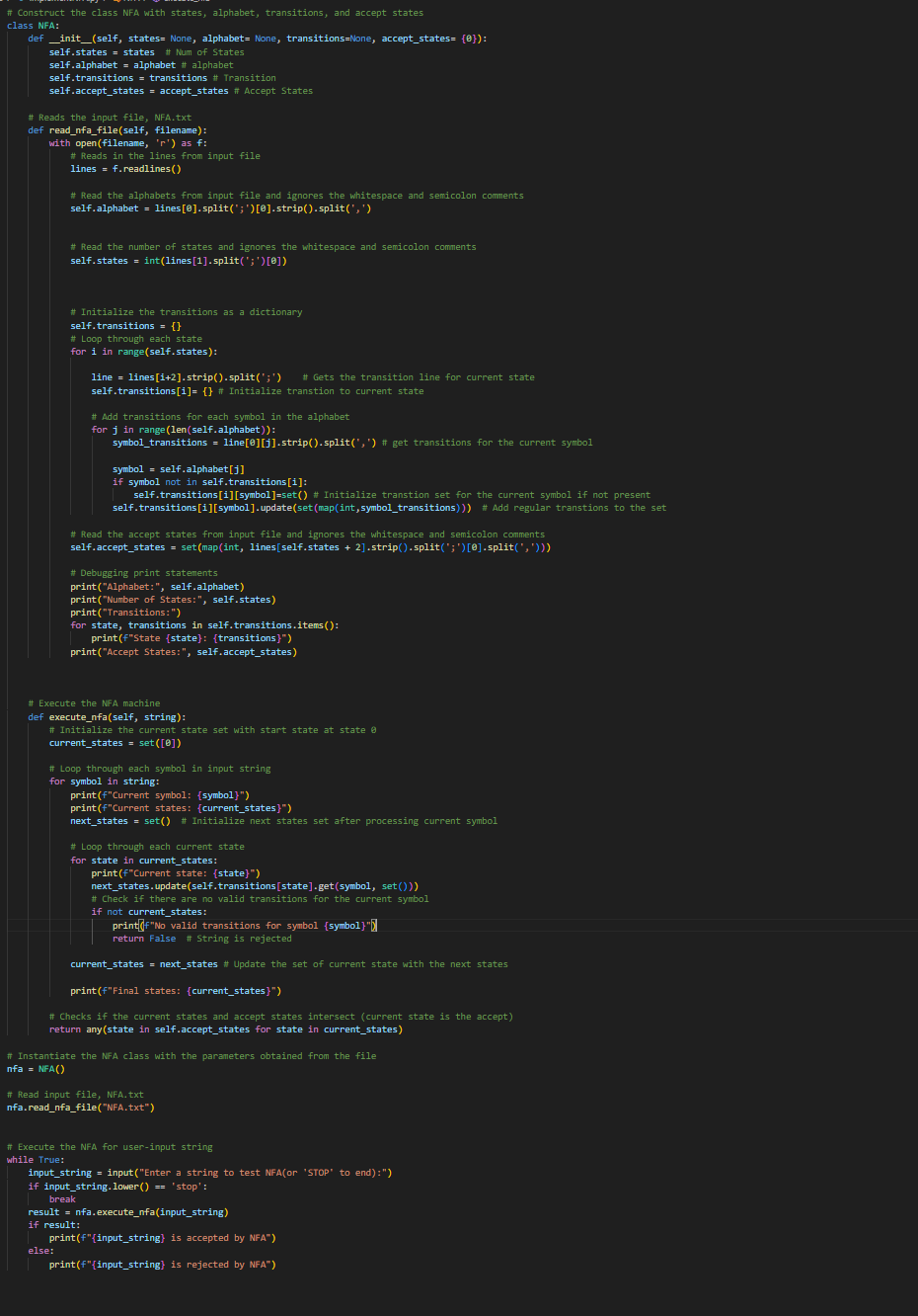 Solved NFA Python Implementation: I need help getting string | Chegg.com