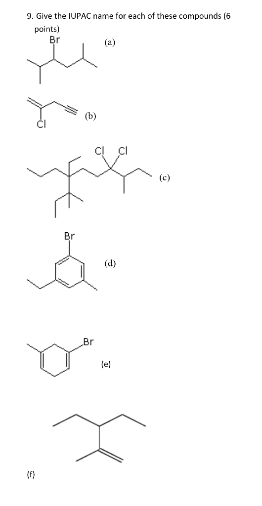 Solved 9. Give the IUPAC name for each of these compounds ( | Chegg.com