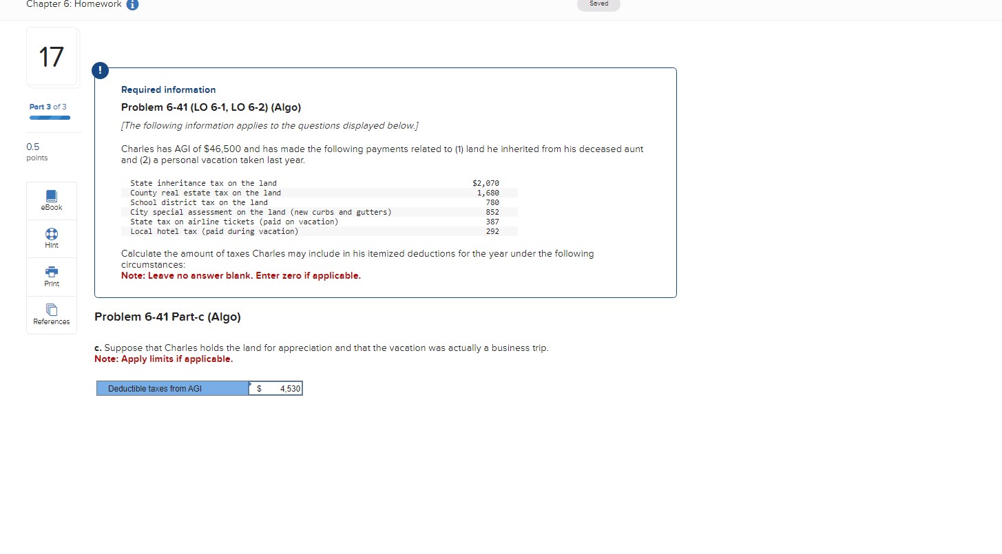 Solved Required information Problem 6-41 (LO 6-1, LO 6-2) | Chegg.com