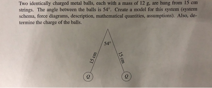 Solved Two identically charged metal balls, each with a mass | Chegg.com