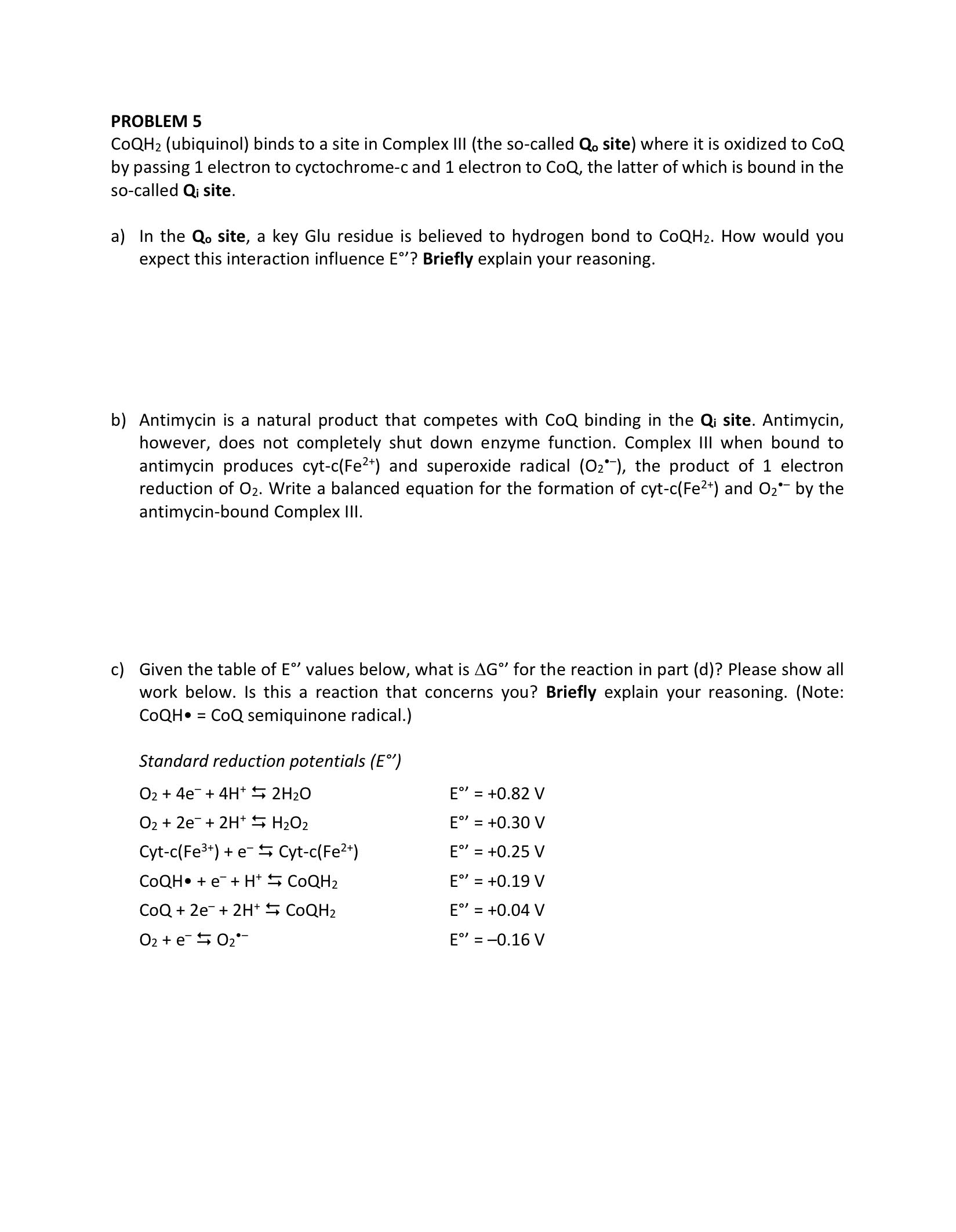 PROBLEM 5 COQH2 (ubiquinol) binds to a site in | Chegg.com