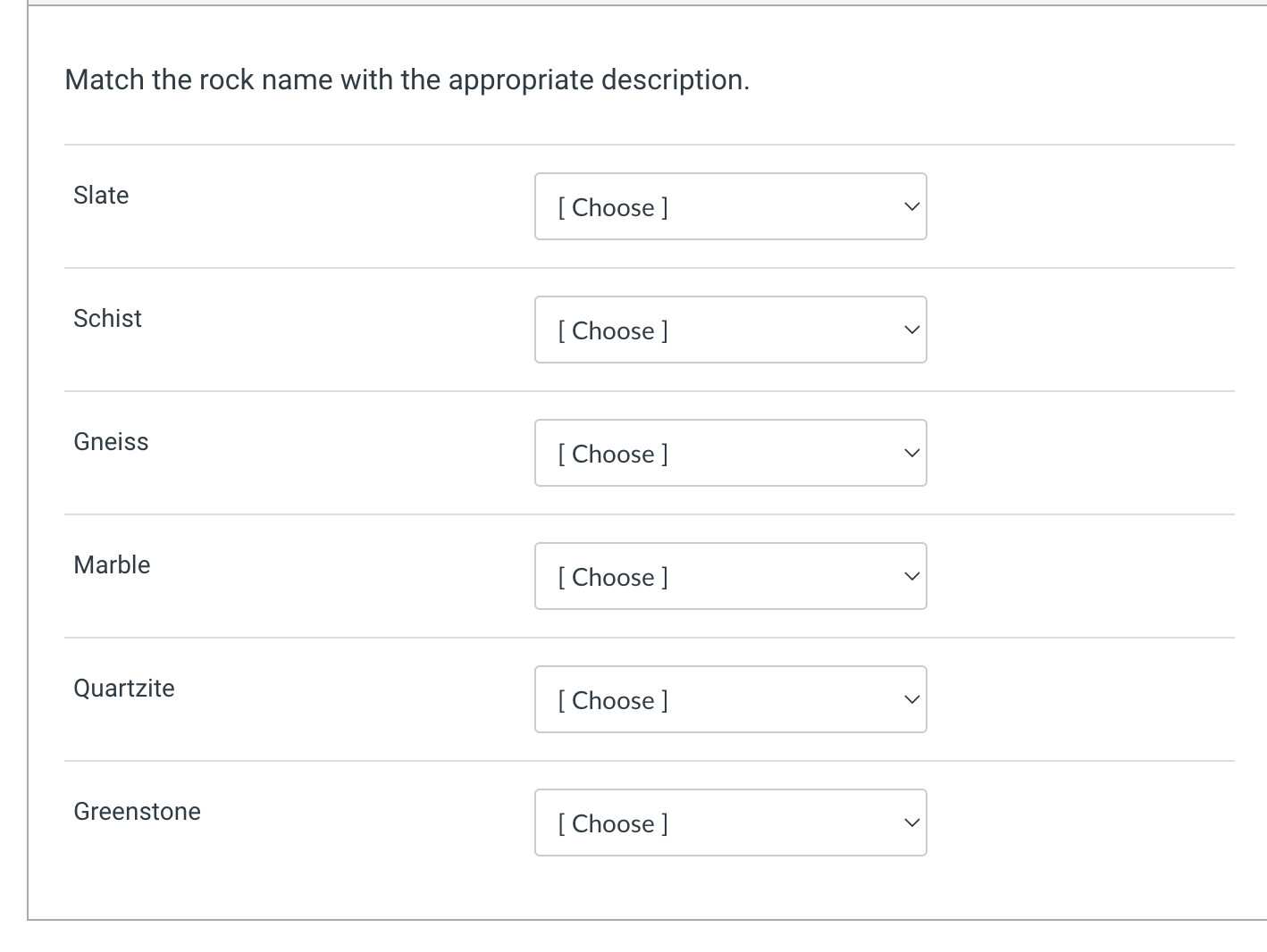 Solved Match the rock name with the appropriate | Chegg.com
