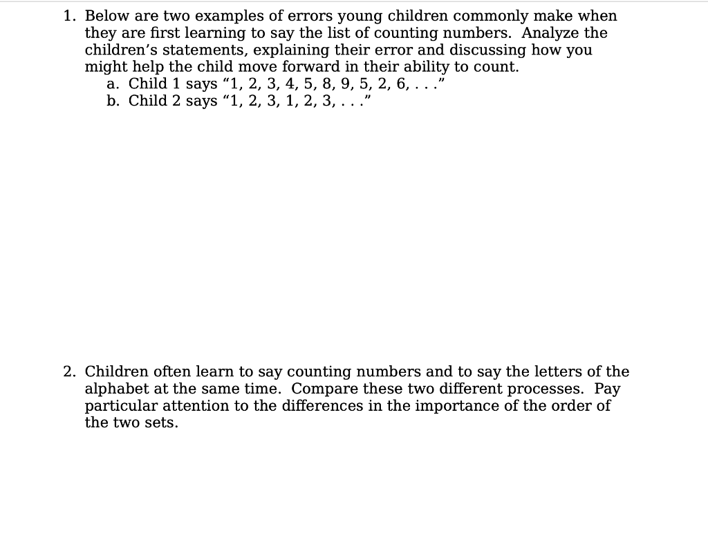 Solved 1. Below are two examples of errors young children | Chegg.com