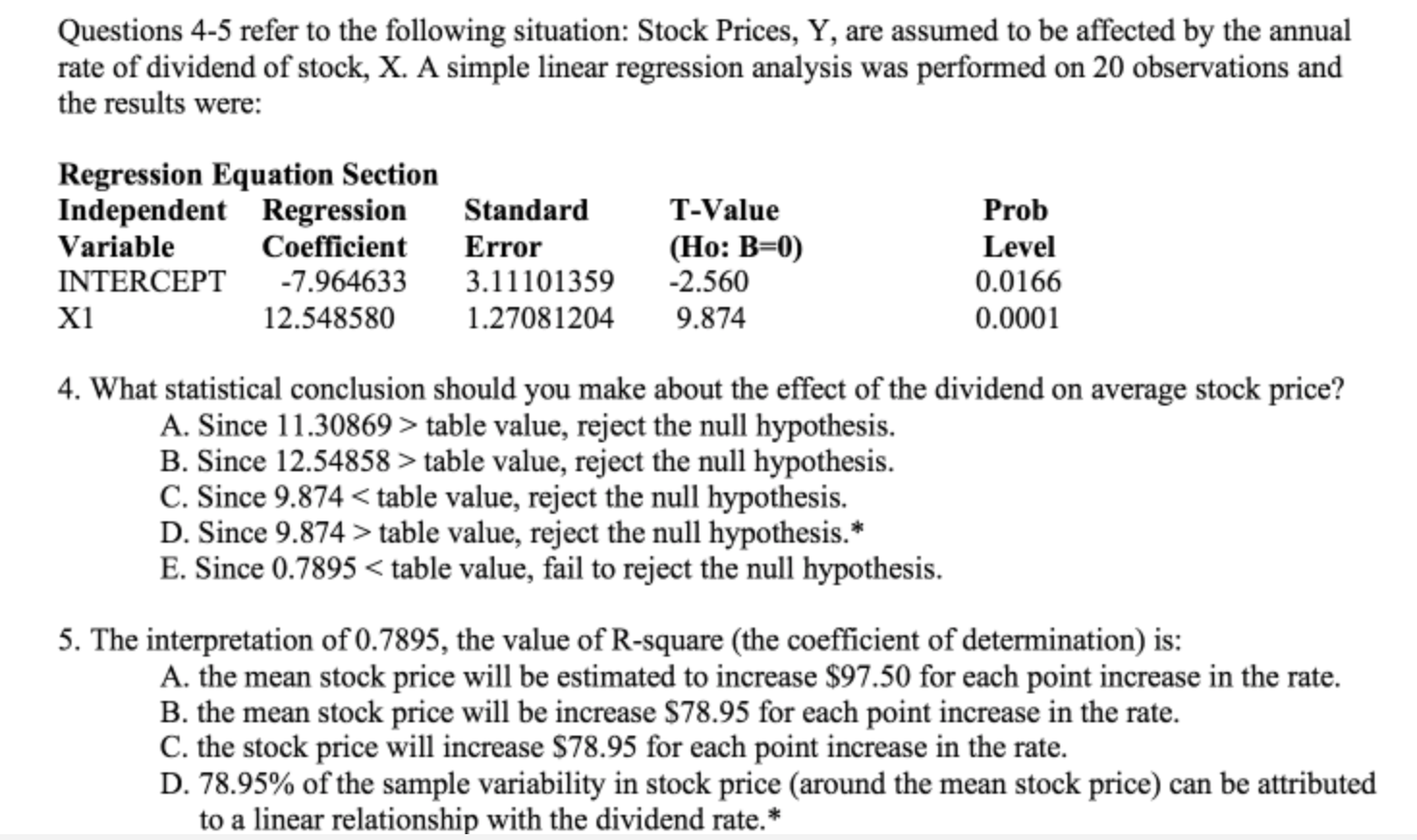Solved Questions 4 5 Refer To The Following Situation Stock