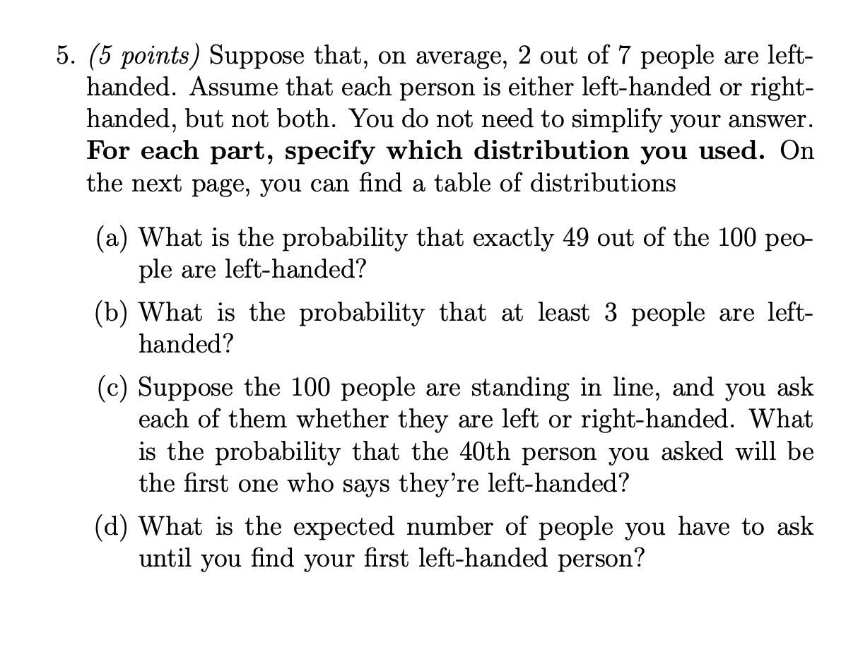 Solved 5. (5 points) Suppose that, on average, 2 out of 7 | Chegg.com