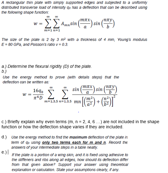 Solved A rectangular thin plate with simply supported edges | Chegg.com