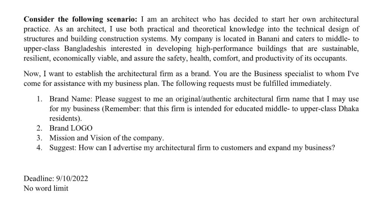 Solved Consider the following scenario: I am an architect | Chegg.com