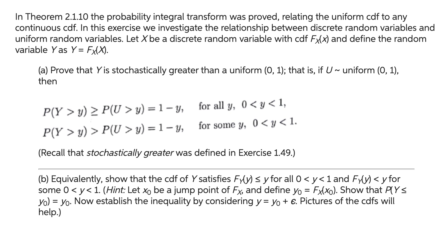 Solved Theorem 2.1.10 the probability integral transform was | Chegg.com