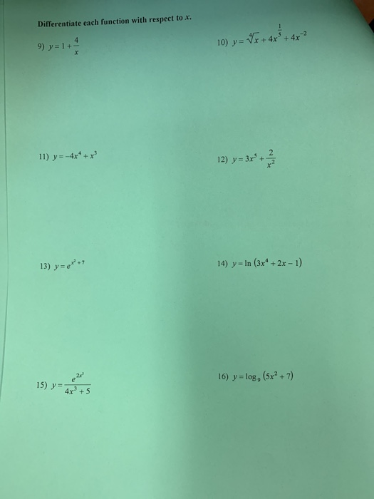 Solved Differentiate each function with respect to x. 4 +4x | Chegg.com