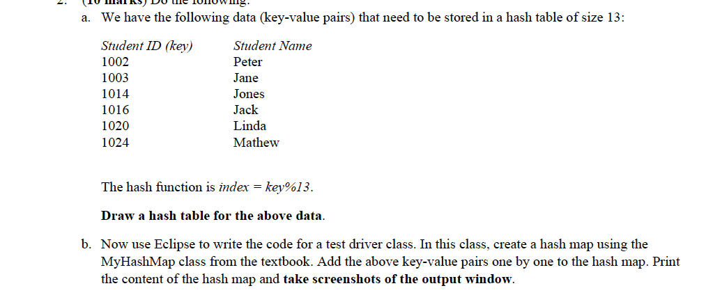 Solved a. We have the following data (key-value pairs) that | Chegg.com