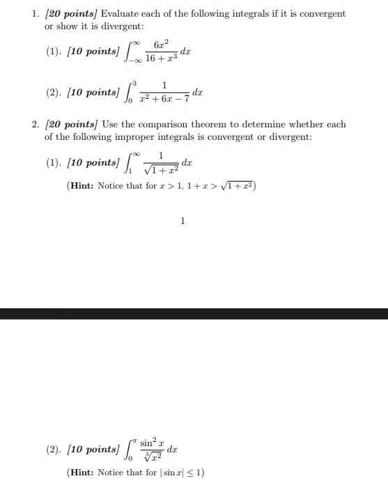 Solved 1. (20 points) Evaluate each of the following | Chegg.com