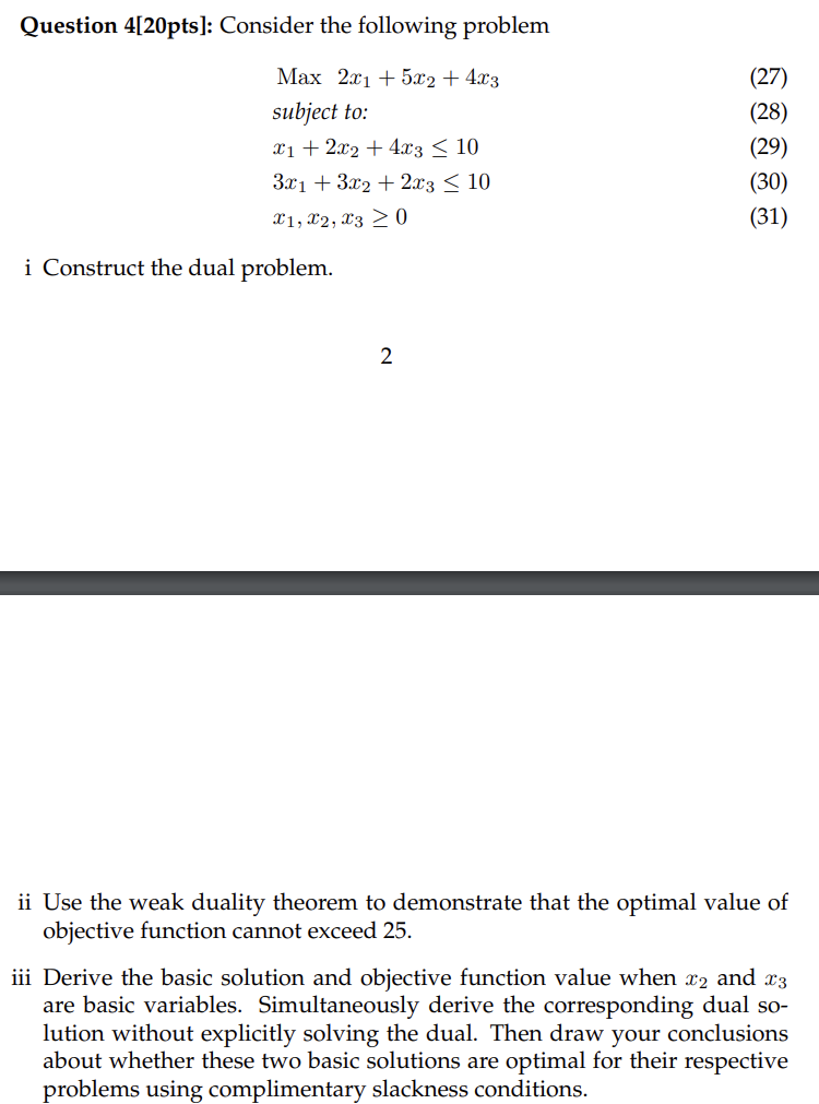 Solved Question 4[20pts]: Consider the following problem | Chegg.com